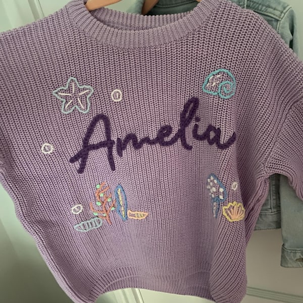Custom Hand Knitted Mermaid Ocean Baby Name Sweater,cute Mermaid Baby ...