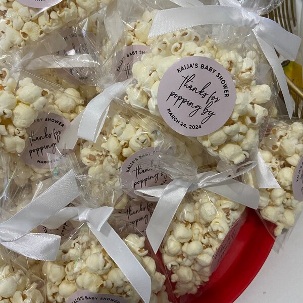Popcorn Favor Labels + Bags | Baby Shower Favours | Ready to Pop ...