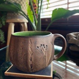 Handmade Ceramic Mug Pottery Mug With Leaf Impressions - Etsy