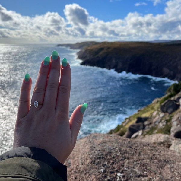 Jubilee, Vintage Art Deco Round Moissanite Diamond Ring, Partial Halo ...