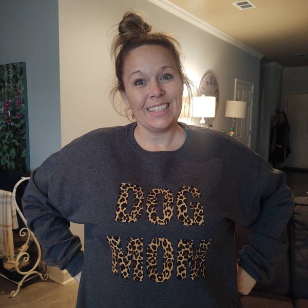 Leopard Dog Mom Sweatshirt, Leopard Print Sweater, Dog Mom Sweatshirt ...