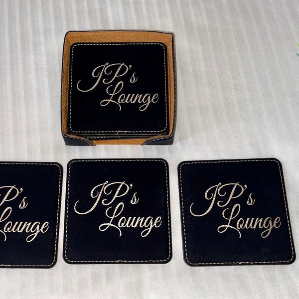 Personalized Leather Coasters Set of 6 W/holder, Custom Coaster Set ...