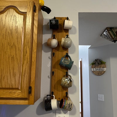 Vertical 10 or 12 Hook Mug Rack, Coffee Bar Ideas, Vertical Mug Rack ...