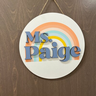Teacher Name Sign, Teacher Appreciation Gift, Round Teacher Sign, Door ...