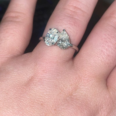 14k Solid Gold Toi Et Moi Engagement Ring, Pear and Oval Cut Moissanite ...