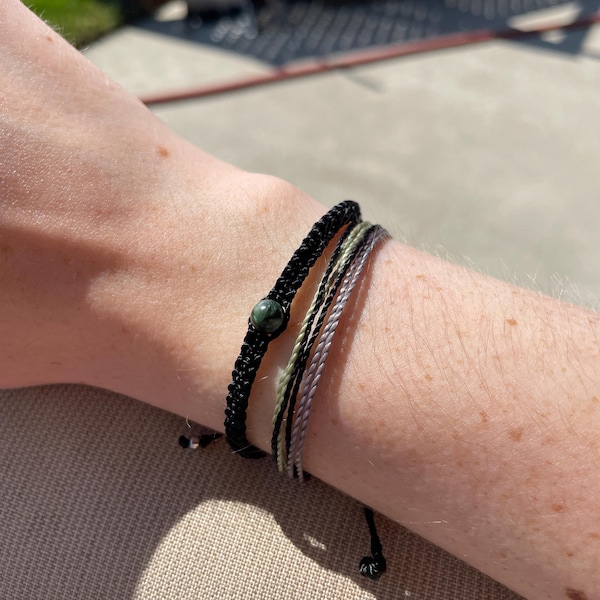 Waterproof Waxed Cord Macrame Friendship Bracelet, Adjustable Braided ...