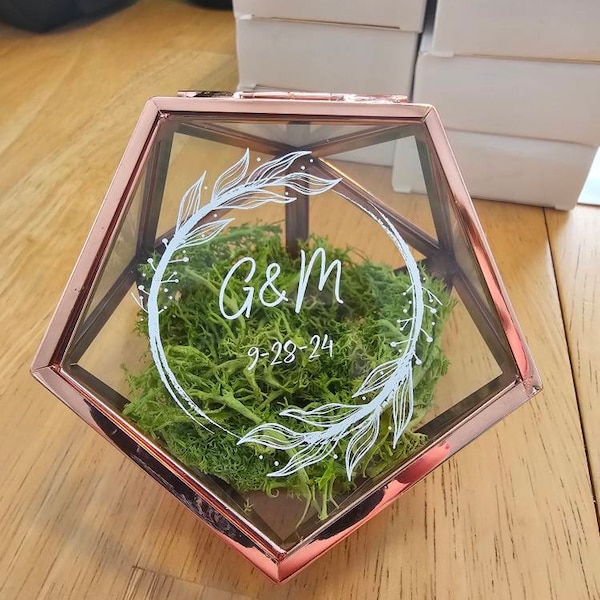 Geometric Glass Ring Box With Moss - Rose Gold or Gold - Personalized ...
