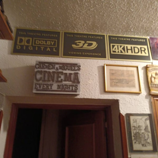 HOME CINEMA Home Theatre Signs Signage Cinema Decor Laser Router Gold ...