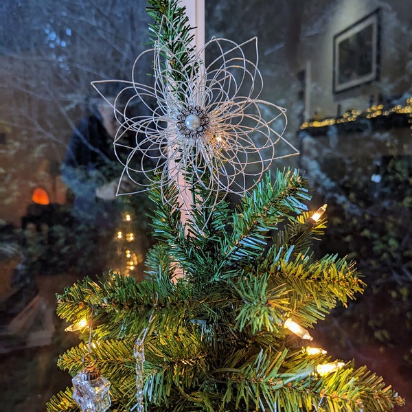 Elegant Tree Topper Star Silver and Black Bow Tree Topper Lightweight ...