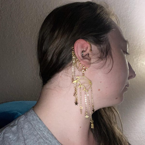 Luna Raven Ear Cuff With Purple Quartz Crystal, Bird Skull Ear Cuff ...