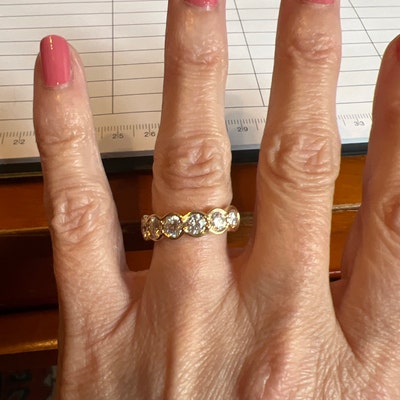 Half Bezel Wedding Band Six Stone Ring, 4mm Round Brilliant Moissanite ...