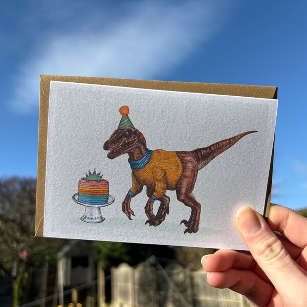 Dinosaur Birthday Card, Velociraptor Birthday Card, Birthday Card for ...