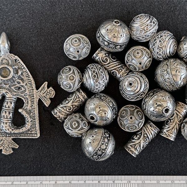 SET OF 2 Ethnic Silver Metal Bead Moroccan Berber Bead Handmade in ...