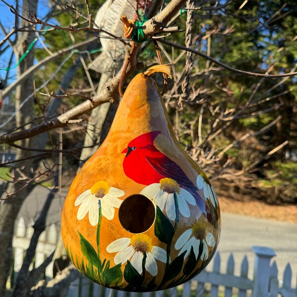 Gourd Birdhouse, Hand Painted Acorn Top Gourd, Birdhouse, Garden Art ...