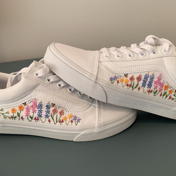 Thistle, Sunflower & Daisy Vans Authentic Trainers | Hand Embroidered ...