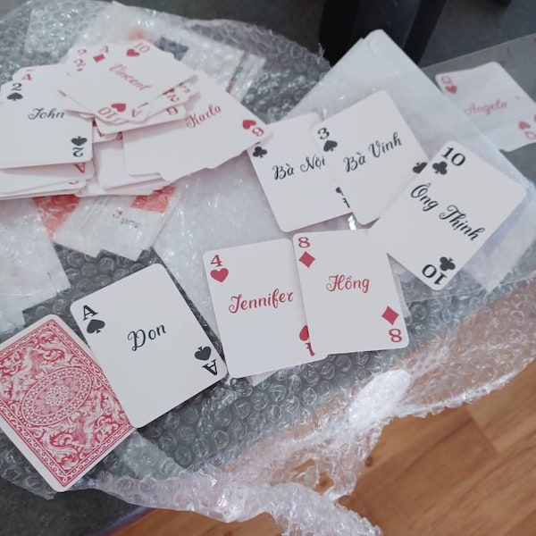 Playing Card Place Name Cards Personalised With Guests Wedding Party ...