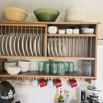 NEW Split Shelf Cabinet Wall Counter Wood Plate Dish Rack - Etsy