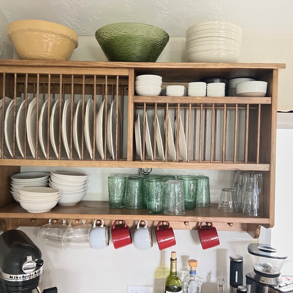 Shaker Peg Kitchen Window Plate Rack Shelf Wood Dish Cabinet for Plates ...
