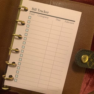 PRINTED Bill Tracker Planner Insert Refills Pink Blush for Your Pm Mm ...