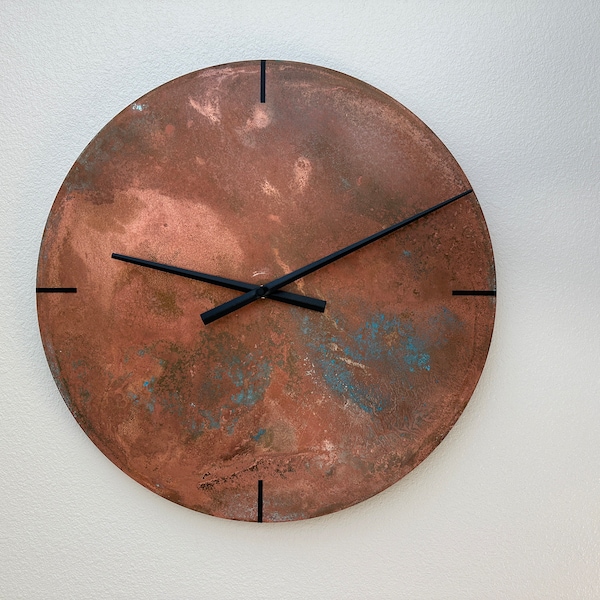 Wall Clock Round, Industrial Clock Copper Patina. Wall Art Copper, Large Clock Copper Color, Raw ...