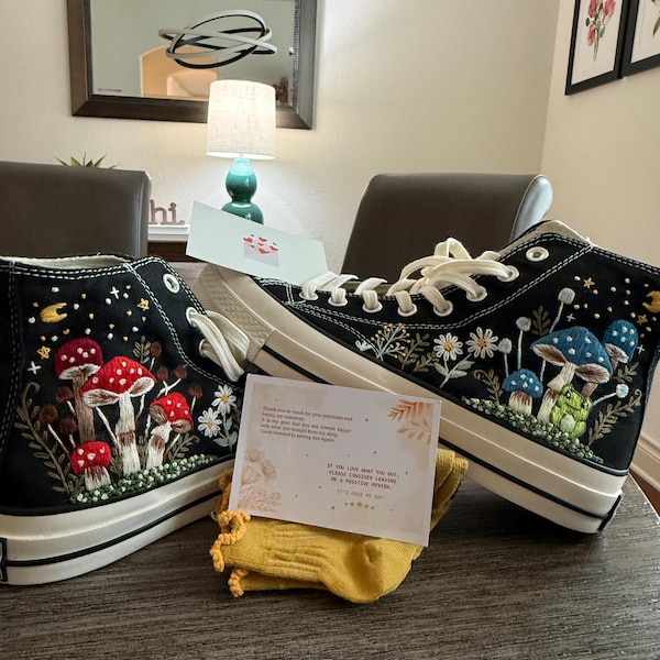 Embroidered Converse Mushroom and Frog, Converse High Tops Chuck Taylor ...
