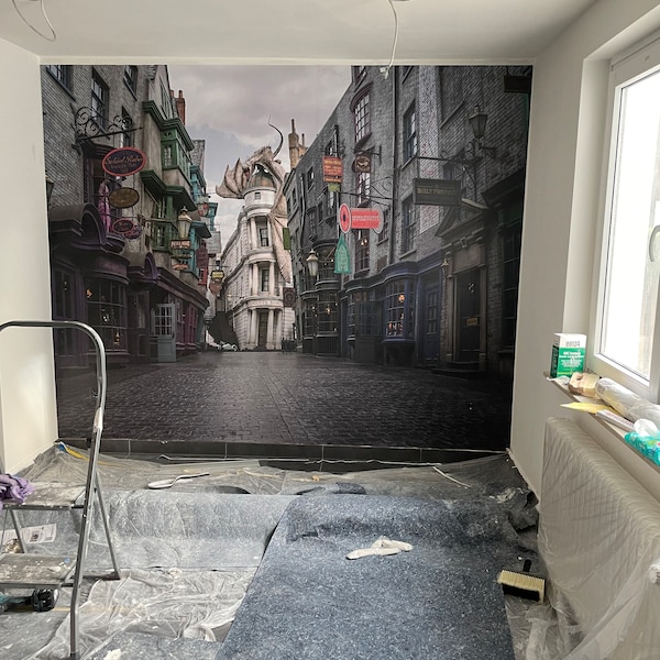 Wizard World Wallpaper Mural / Wizarding Alley Wallpaper / Magic Street ...