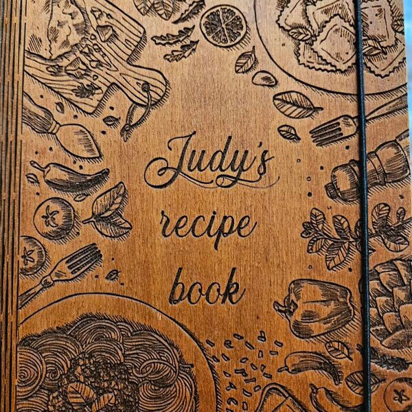 Personalized Wooden Recipe Book Binder Custom Journal Cookbook Notebook ...
