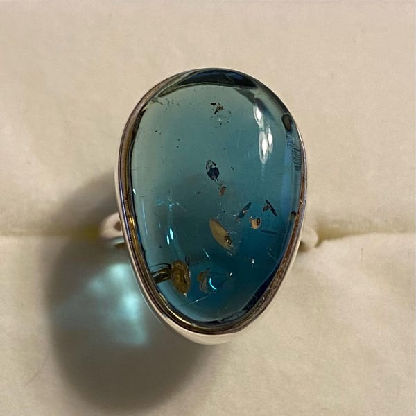 Incredible Huge Blue Amber, Natural Baltic Amber Ring, Unique Amber ...