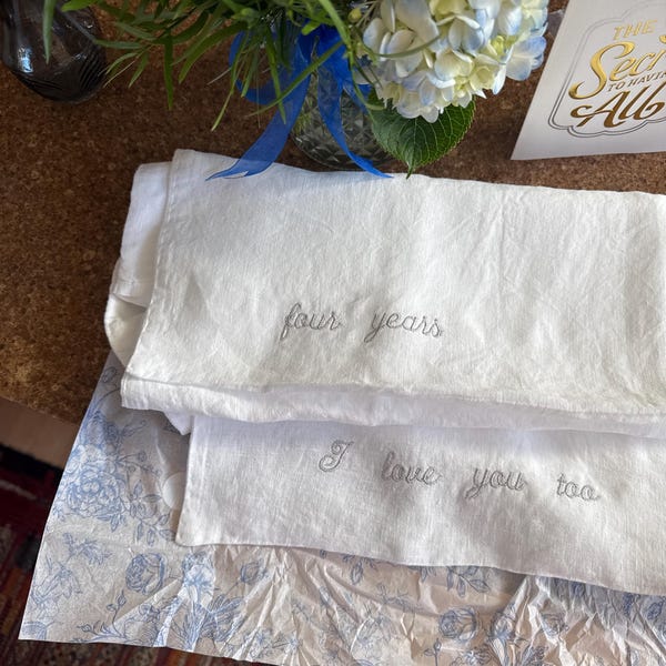 Set of 2 Personalized Linen Pillowcases, Embroidered With Your Text ...
