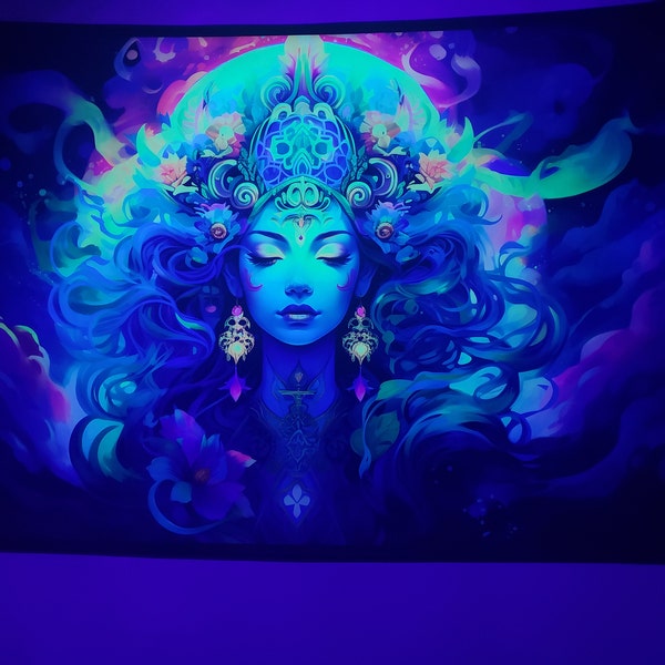 Pyramid DMT Temple Maya Inca UV Tapestry, Blacklight Reactive Wall ...