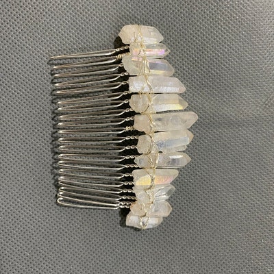 Rosy White Lepidocrocite Crystal Point Elven Bridal Hair Comb Mermaid ...