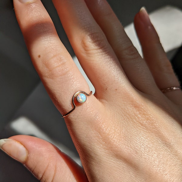Opal Arch Ring • October Birthstone Ring - 14k Gold or Silver - Modern Stacking Ring - Small ...