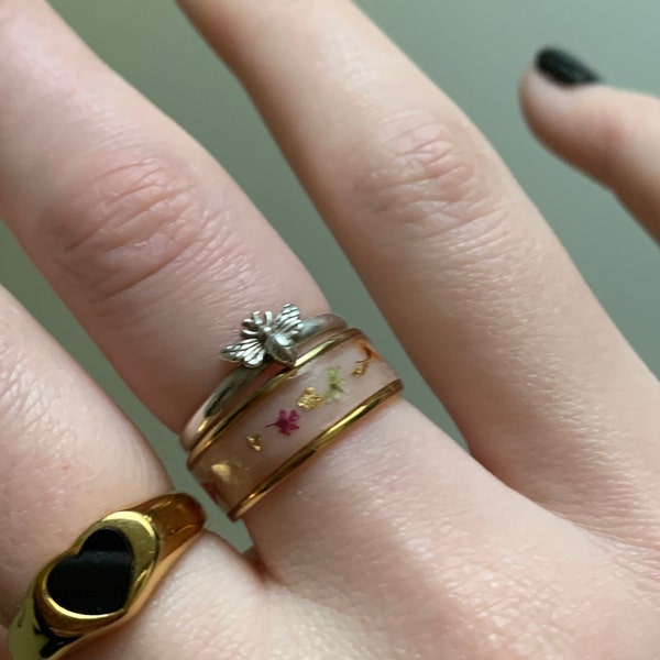 Pressed Flower Ring, Handmade Flower Preservation Ring Silver Gold ...