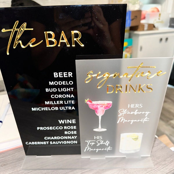 Signature Drinks Sign, Wedding Cocktails Menu, Wedding Bar Sign, Gold ...