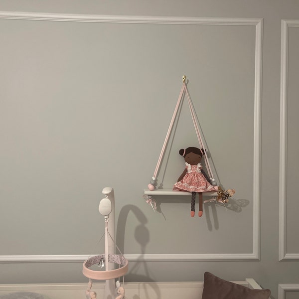 Wooden Swing Shelf | White Painted Shelf Nordic Style Shelf | Hanging ...