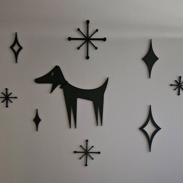 Mid Century Modern Atomic Dog With Set of 4 Eames Style Starbursts - 3D ...