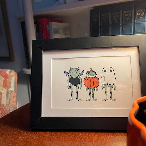 Halloween Frogs Framed Print - Spooky Cute Toad and Frog in Pumpkin ...
