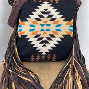 Large Western Shoulder Bag in Pendleton Wool, Two Tone Leather Purse ...