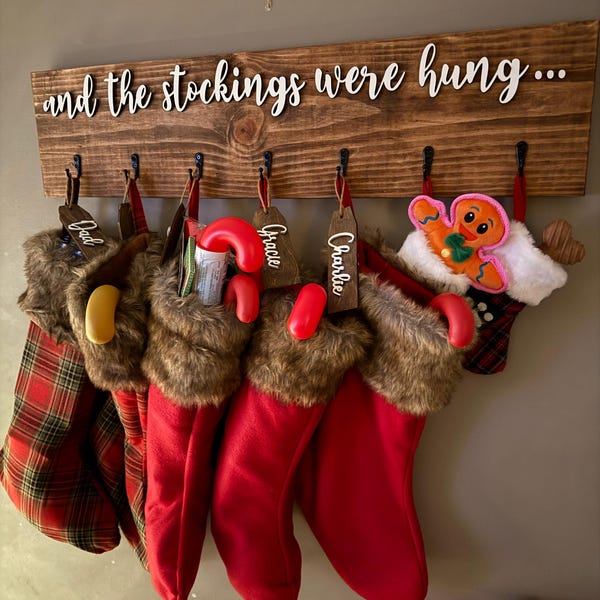 And the Stockings Were Hung, Stocking Hanger, Wooden Stocking Sign With ...