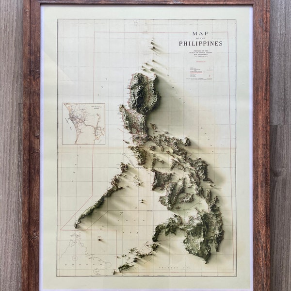 Philippines Map, Philippines 2D Relief Map, Philippines Wall Art Poster ...