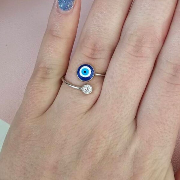 PERIMADE Evil Eye Nazar Bypass Ring • Turkish Blue Eye Stacking Ring ...