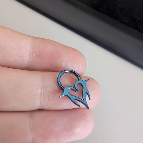 Titanium ASTM F136 (cl128) Cyber Sigil Heart Clicker Hinged Hoop 1.2mm ...