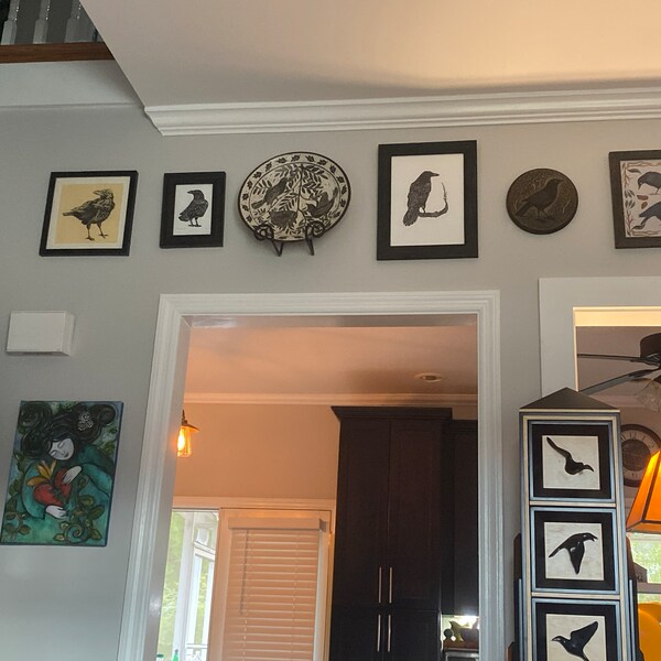 Raven Linocut, Handmade Artwork Crow, Gothic Bird, Raven Block Print ...