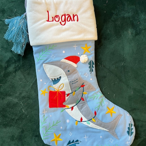 Shark Stocking, Boy Christmas Stocking, Blue Christmas Stocking, Baby's ...