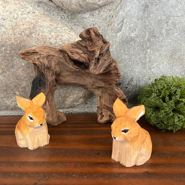 Brown Rabbit Bunny Miniature Wood Figurine Garden Statue Small Animal ...