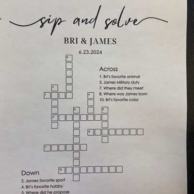 Wedding Small Sip & Solve, Crossword Puzzle Template, 5x7 Card, Wedding ...