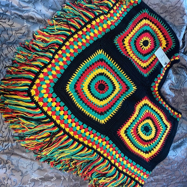 Crochet Rasta Poncho: Hand-knitted Vegan Cotton Boho Style - Etsy