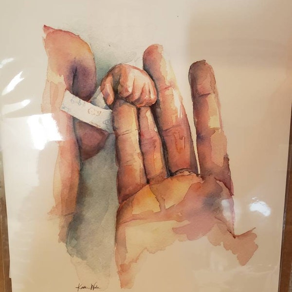 Preemie Holding Hands Watercolor Print - Preemie and Mother Hand - NICU ...