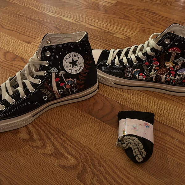 Custom Embroidered Converse High Tops, Flower and Sheep Embroidered ...