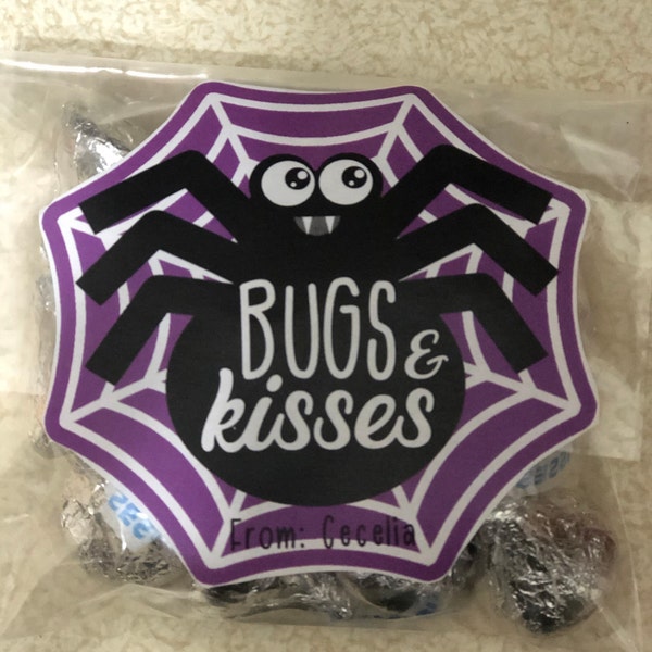 Printable Bugs and Kisses Halloween Party Favor Gift Tags, Spider ...